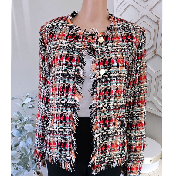 Halogen | Jackets & Coats | Halogen Multicolor Metallic Raw Edges Tweed ...